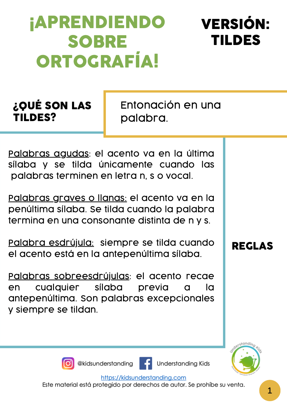 Aprendiendo sobre ortografía (versión tildes) - Understanding Kids
