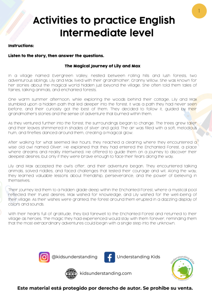 Activities to practice English: Intermediate Level - Understanding Kids